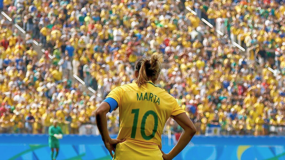 Legendary women’s football player in Brazil kit celebrating during an ...